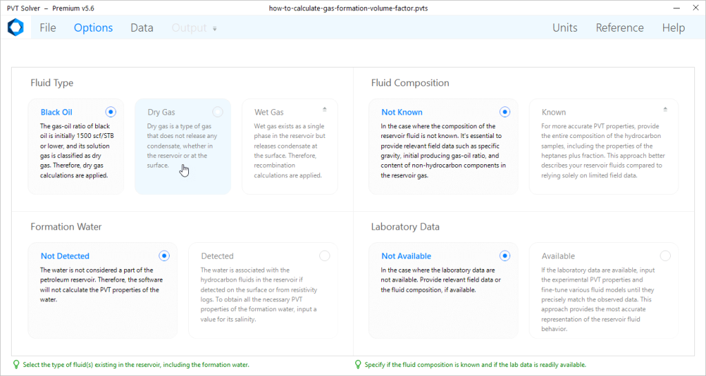Calculate Gas Formation Volume Factor · Pvt Solver Help