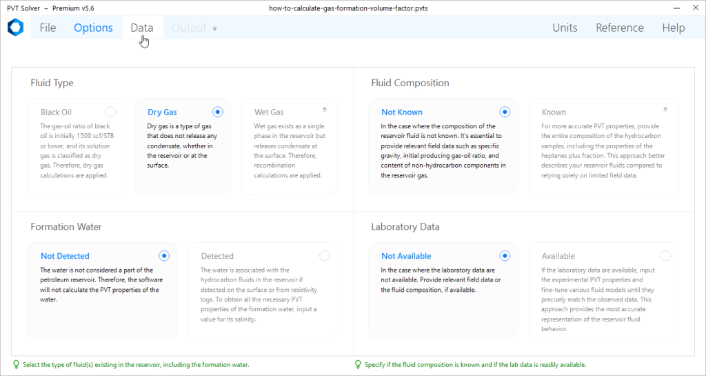 Calculate Gas Formation Volume Factor · PVT Solver: Help