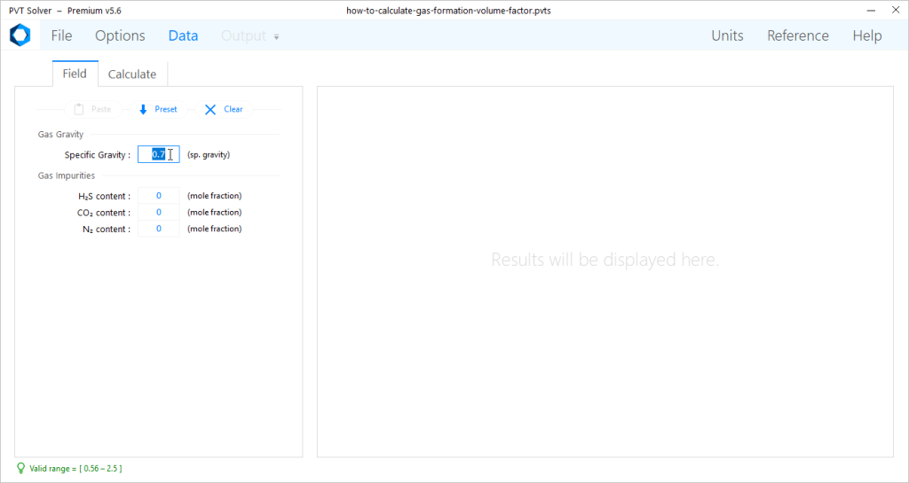 Calculate Gas Formation Volume Factor · PVT Solver: Help