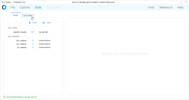 Calculate Gas Formation Volume Factor · PVT Solver: Help